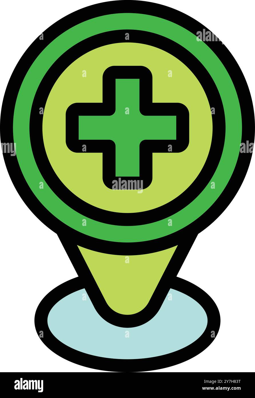 Green location pin pointing medical cross symbol indicating a hospital ...