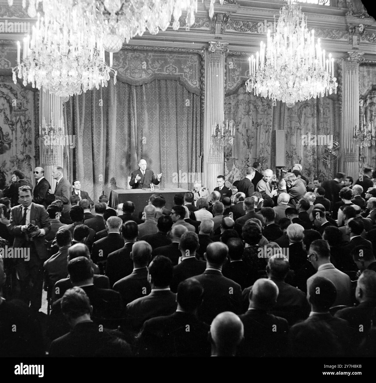 FRENCH PRESIDENT CHARLES DE GAULLE DE PRESIDENT AT CONFERENCE AT ELYSEE ...