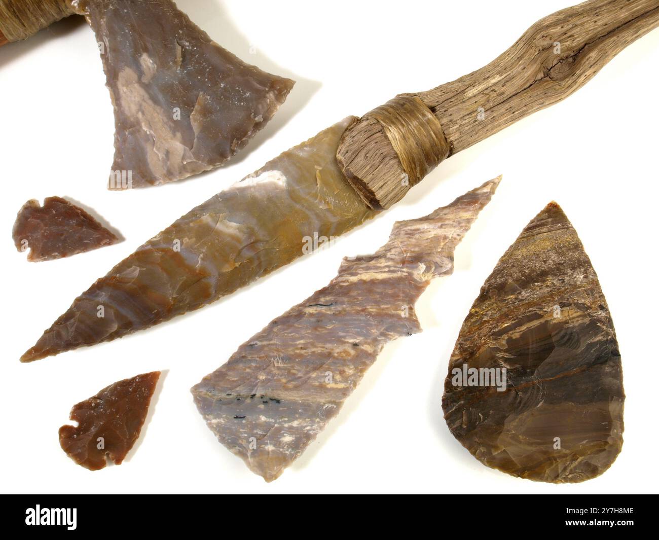 Stone Age Blades isolated on white Background Stock Photo - Alamy