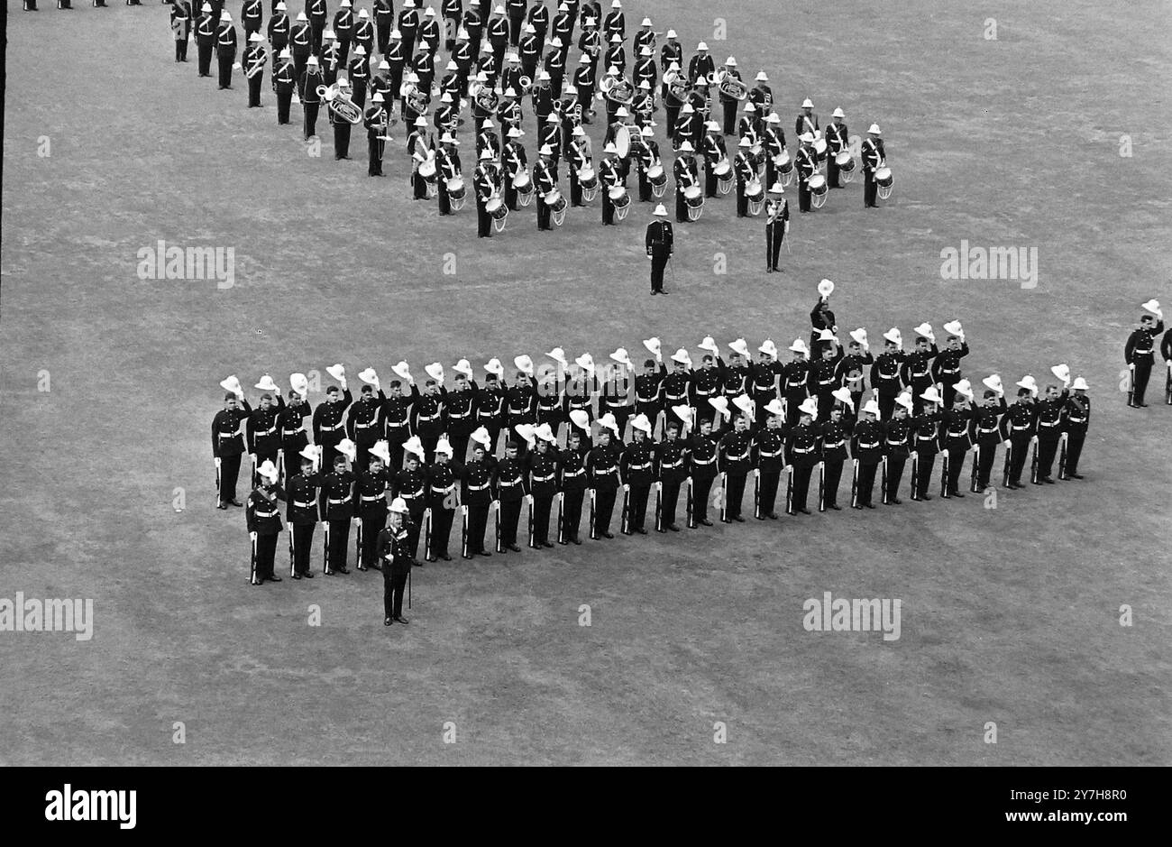QUEEN ELIZABETH II ROYAL MARINES TROOPS REVIEW AT BUCKINGHAM PALACE IN ...