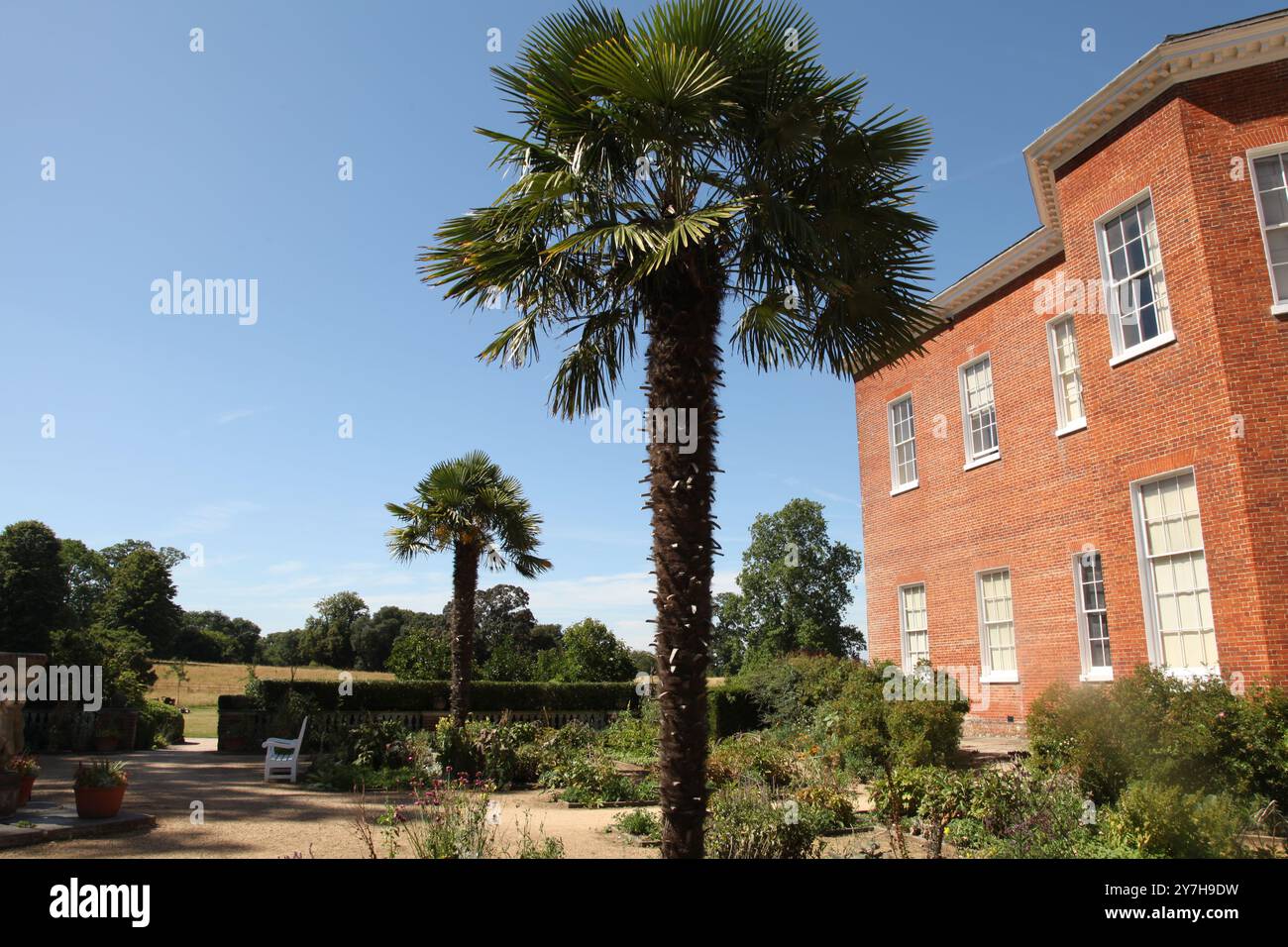 Courtyard garden at side of the Georgian Hatchlands Park House, Surrey ...