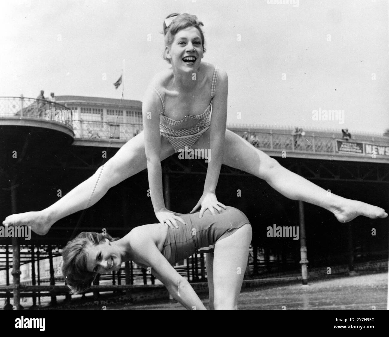 ELIZABETH HEARN WITH HEATHER SIMPSON SHOWGIRL ON BEACH IN HASTINGS ...