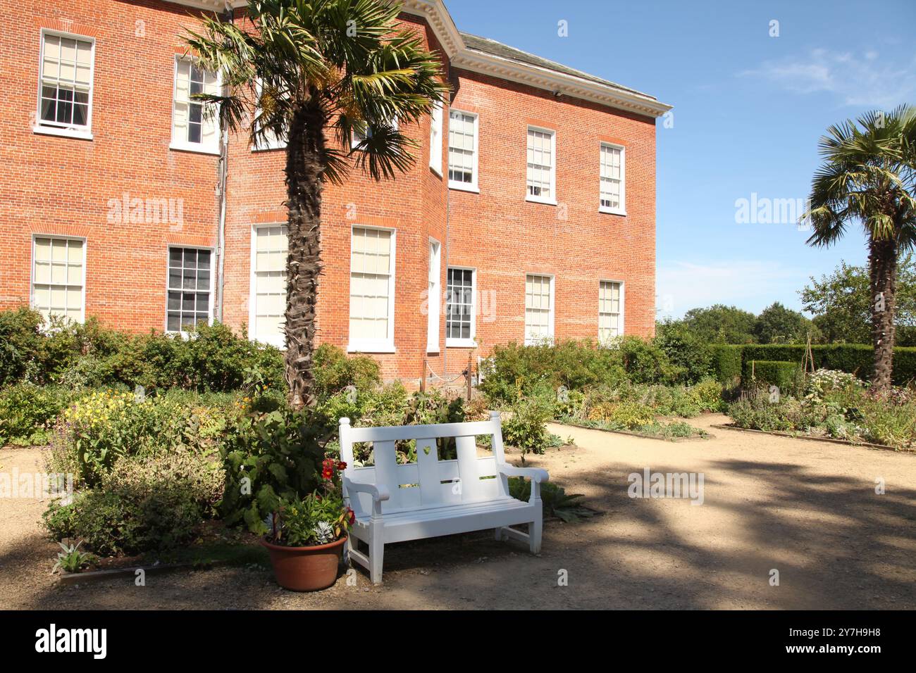 Courtyard garden at side of the Georgian Hatchlands Park House, Surrey ...