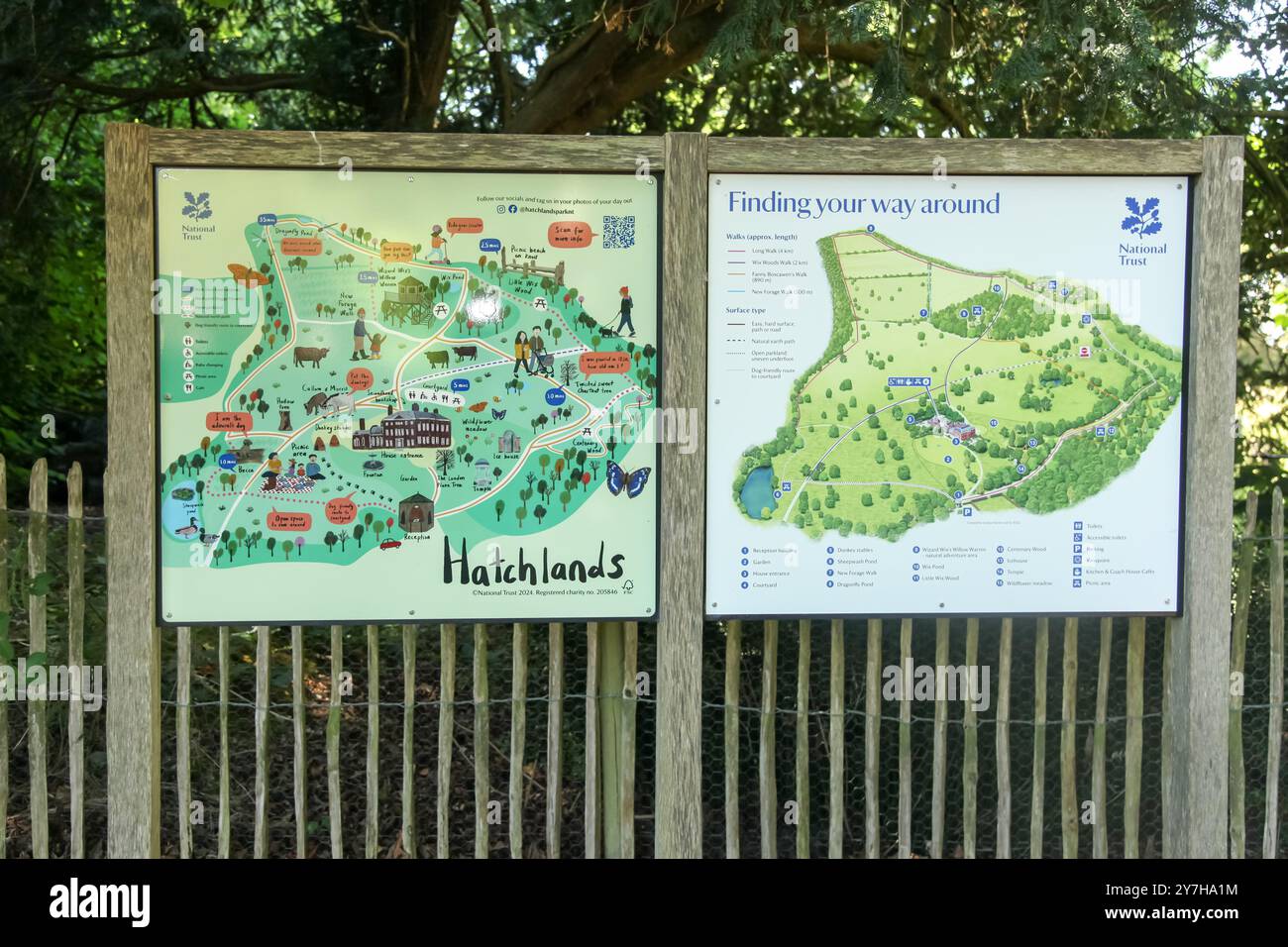 National Trust sign and map of Hatchlands Park, Surrey, England, UK ...