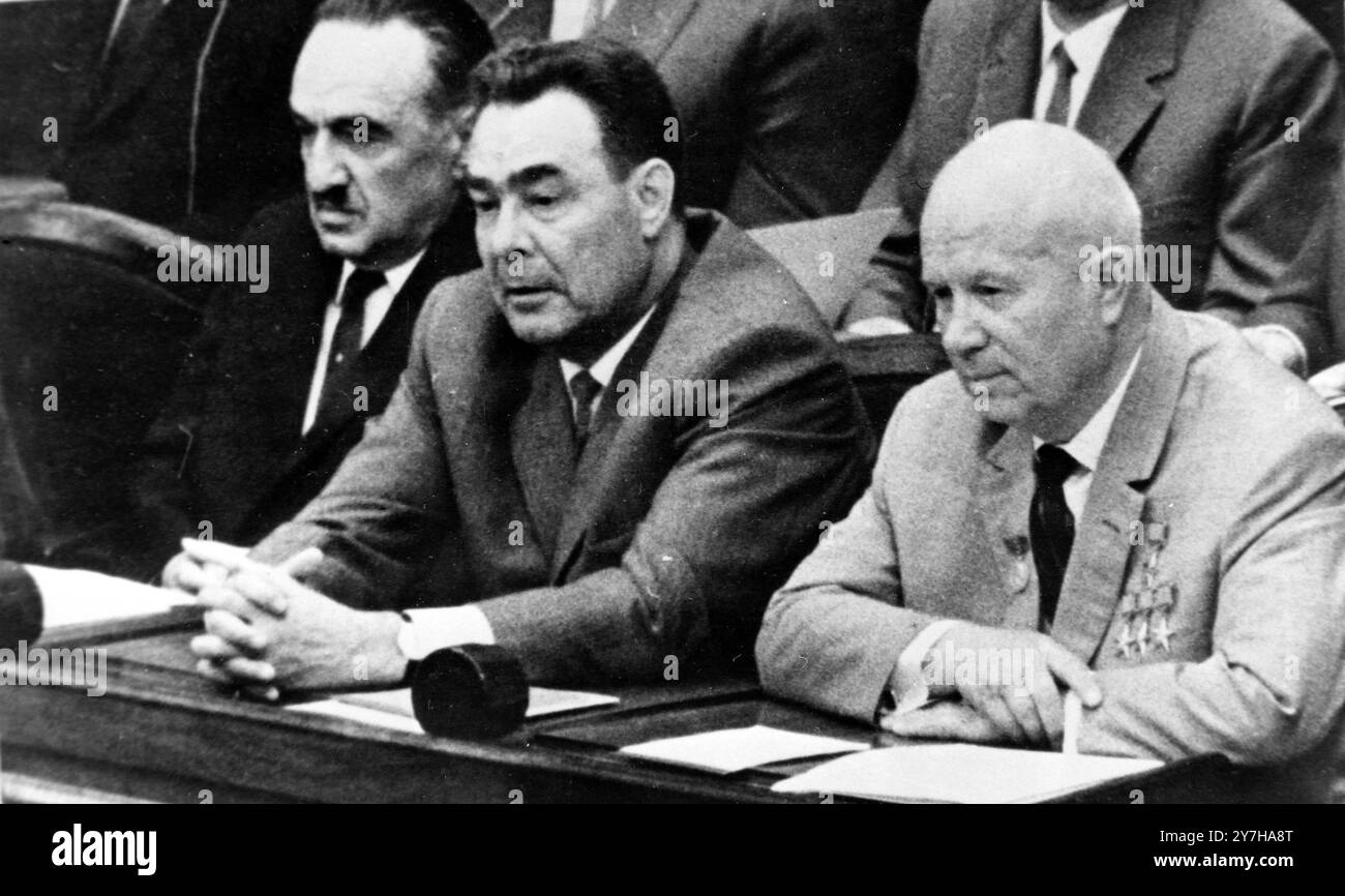 SOVIET PRIME MINISTER NIKITA KHRUSHCHEV WITH MIKOYAN ANASTAS AND LEONID ...