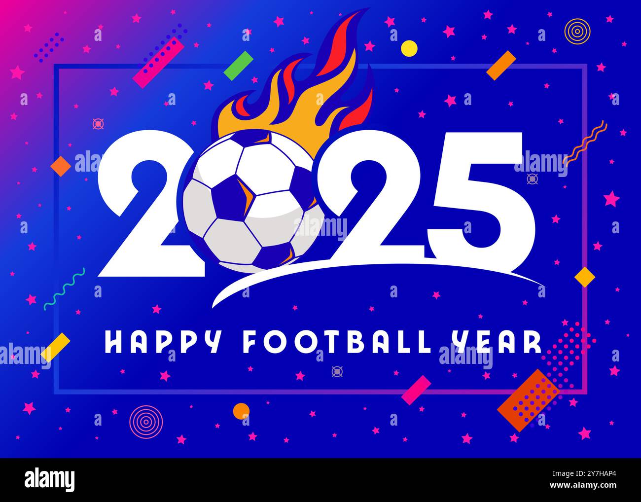 Happy football year 2025 with a flaming soccer ball. Premium logo ...