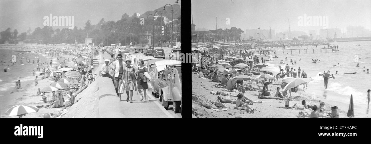VIEW HOLIDAYMAKERS PACK THE BEACH IN CANNES ; 10 JULY 1964 Stock Photo ...