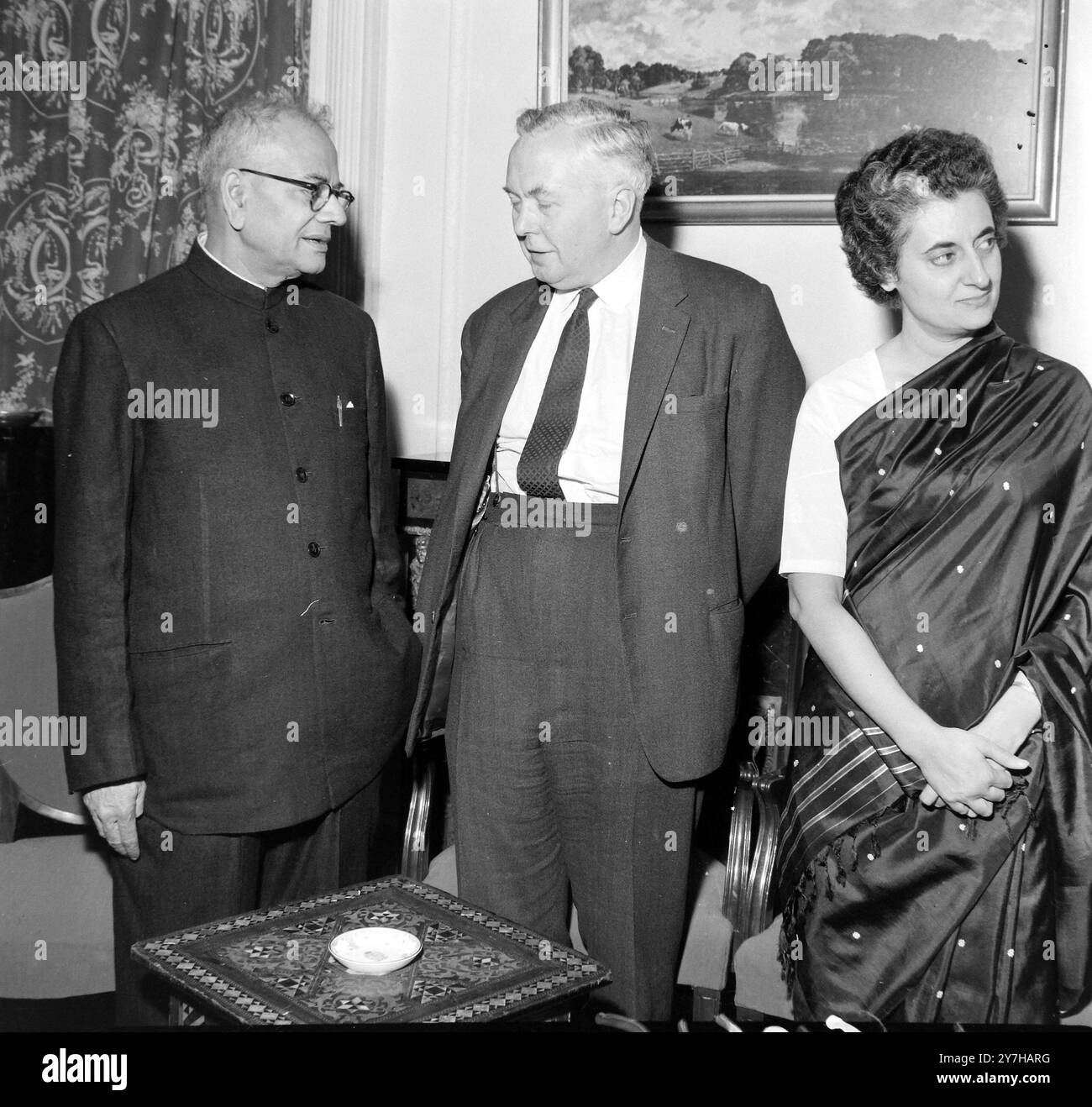 HAROLD WILSON WITH KRISHNAMACHARI AND INDIRA GANDHI AT INDIA HOUSE IN ...
