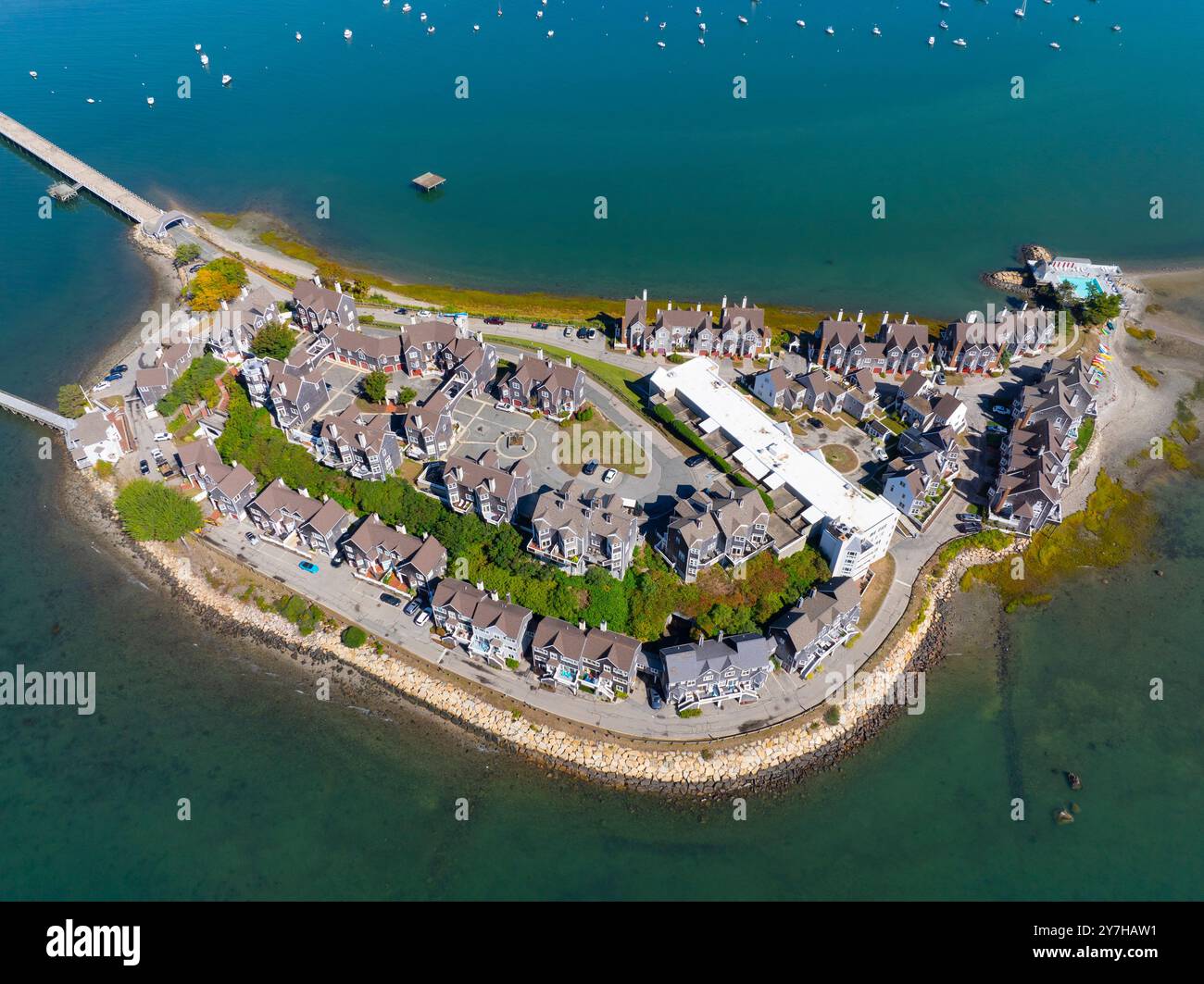 Spinnaker Island aka Hog Island aerial view in Hingham Bay in Boston ...