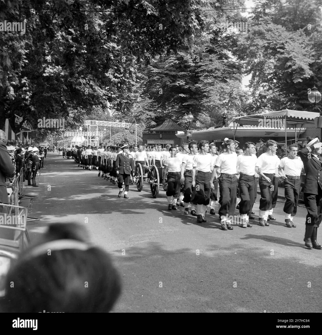 BRITISH NAVY MARCH PAST IN FIELD GUN RACE IN LONDON ; 6 JULY 1964 Stock ...