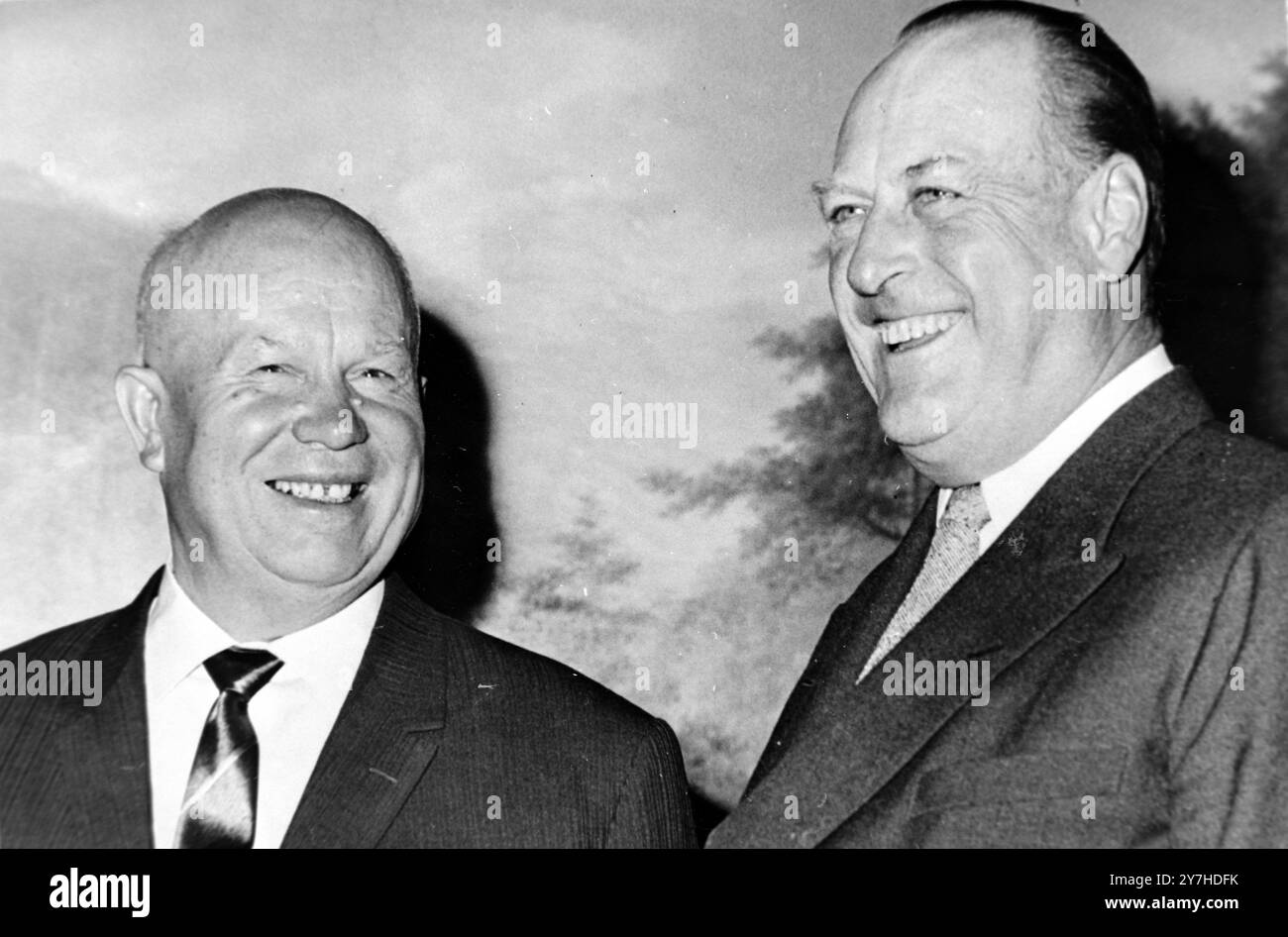 SOVIET PRIME MINISTER NIKITA KHRUSHCHEV WITH KING OLAV V OF NORWAY IN ...