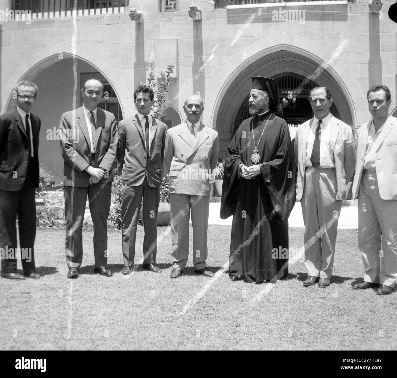 GENERAL GEORGE GRIVAS MEETS WITH ARCHBISHOP MAKARIOS IN NICOSIA, CYPRUS ...