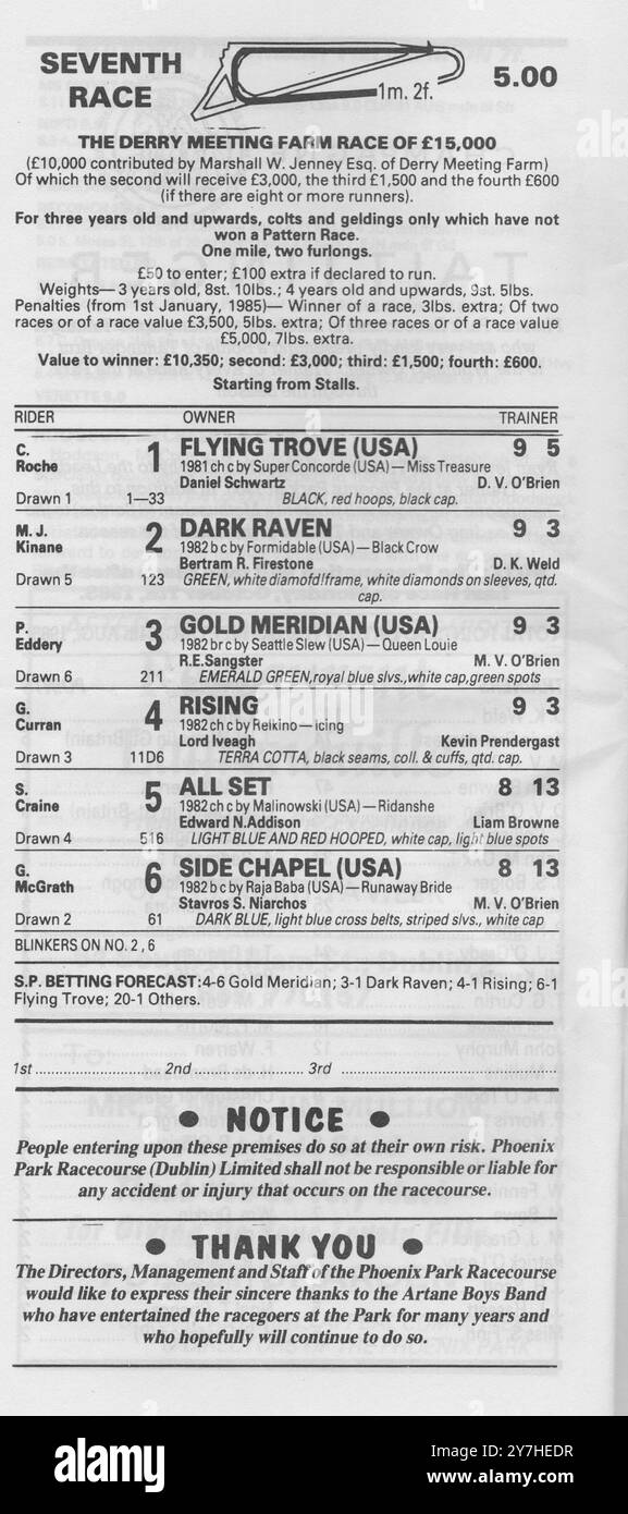 The race card for the seventh race in The Phoenix Park Racecourse ...