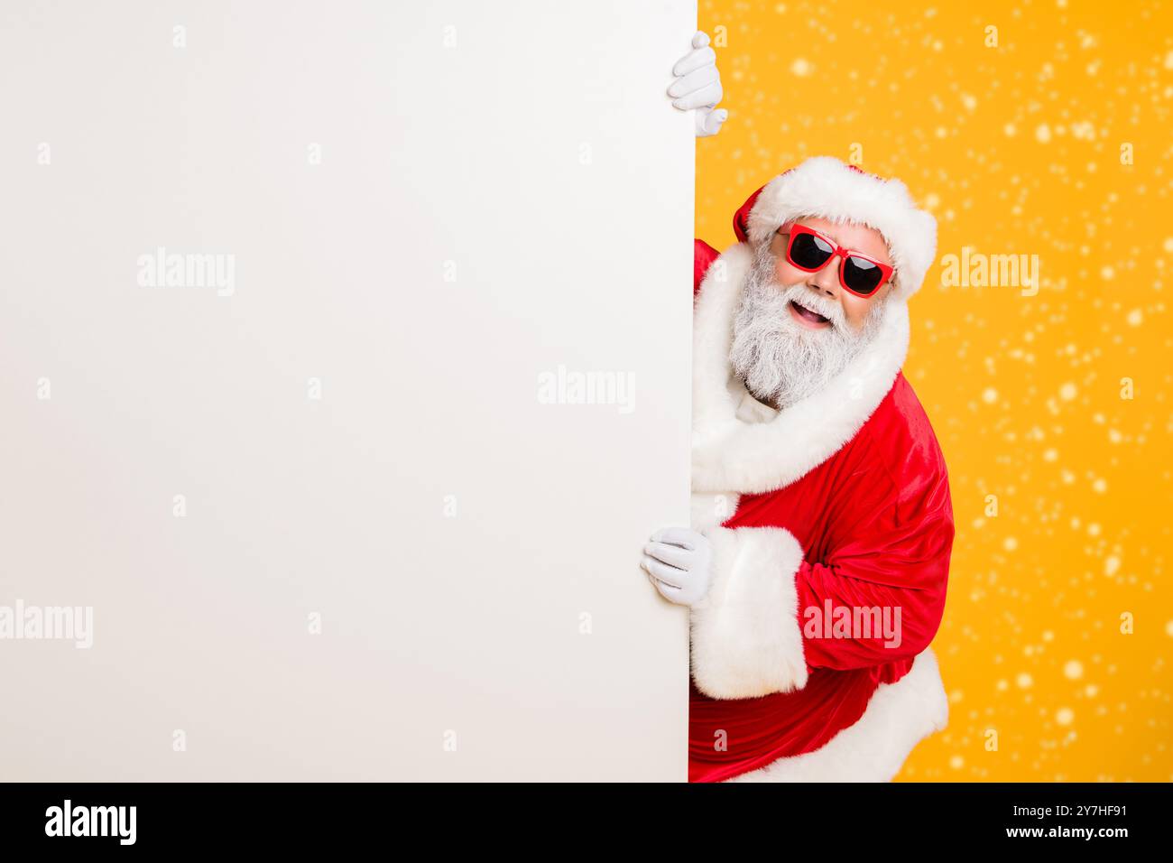 Portrait of funny funky christmas father in red hat headwear look ...