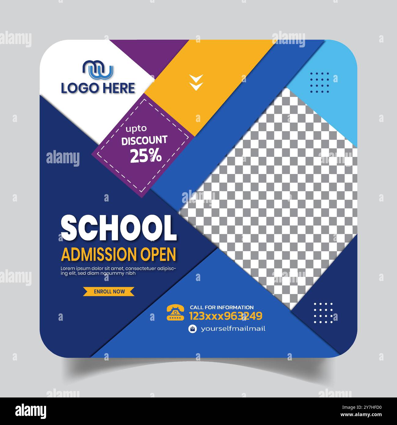 Unique Design School Admission Social Media Post Design Stock Vector ...