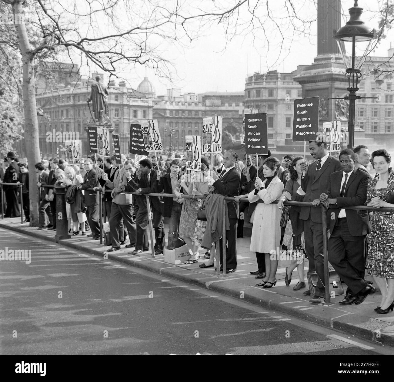 PROTESTS BANNER CARRYING PICKETS OPPOSITE SOUTH AFRICA HOUSE IN LONDON ...