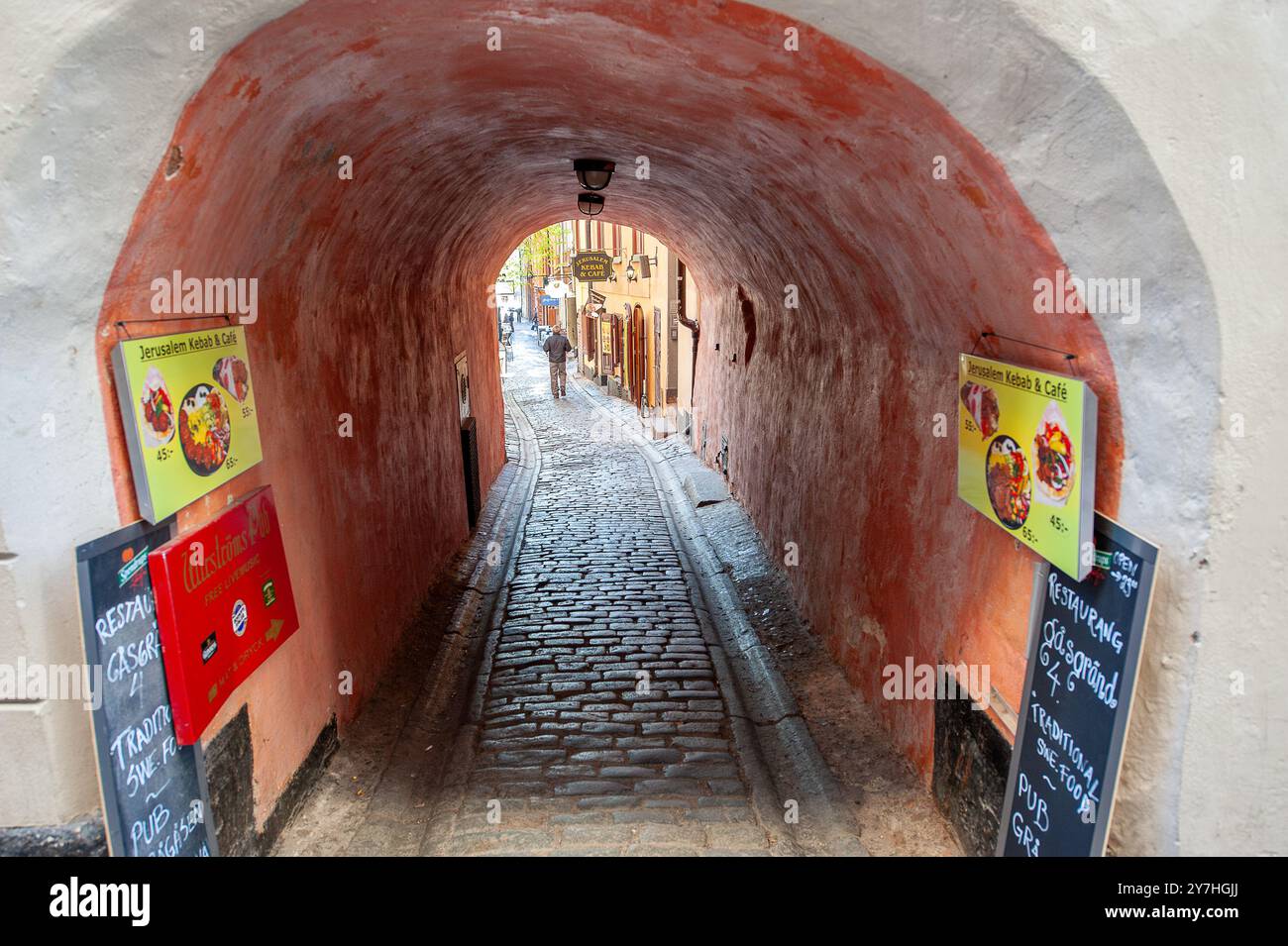 Alley Gåsgränd in the medieval Old Town in Stockholm. The Old Town ...