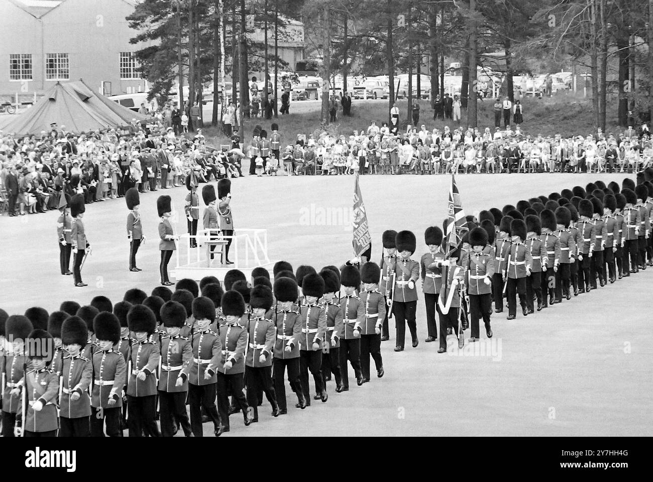 BRITISH ARMY SCOTS GUARDS COLOURS ON PARADE IN PIRBRIGHT ; 10 JUNE 1964 ...