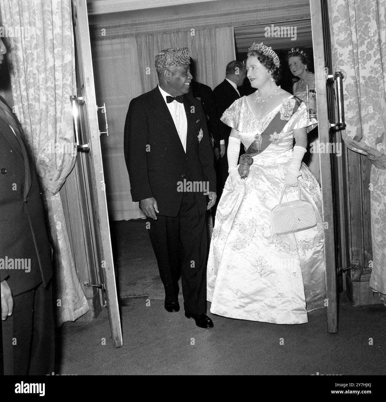SUDANESE PRESIDENT IBRAHIM ABBOUD AT GUILDHALL WITH QUEEN MOTHER IN ...