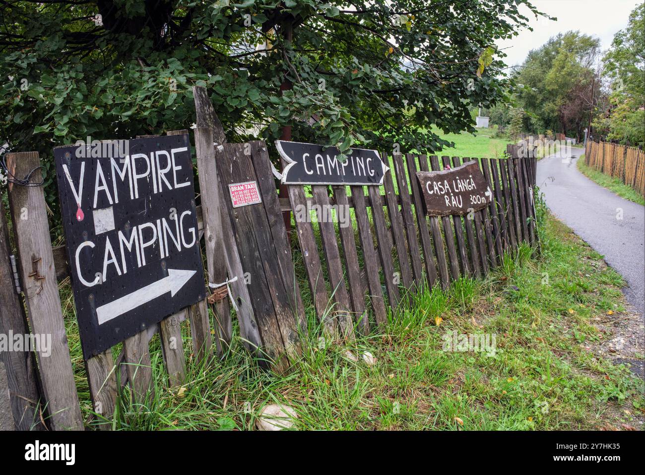 Camp sites apparently cater for vampires at Bran, Transylvania, Romania ...