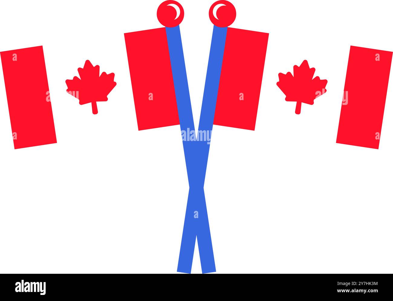 A vibrant vector illustration of crossed Canadian flags in a flat ...