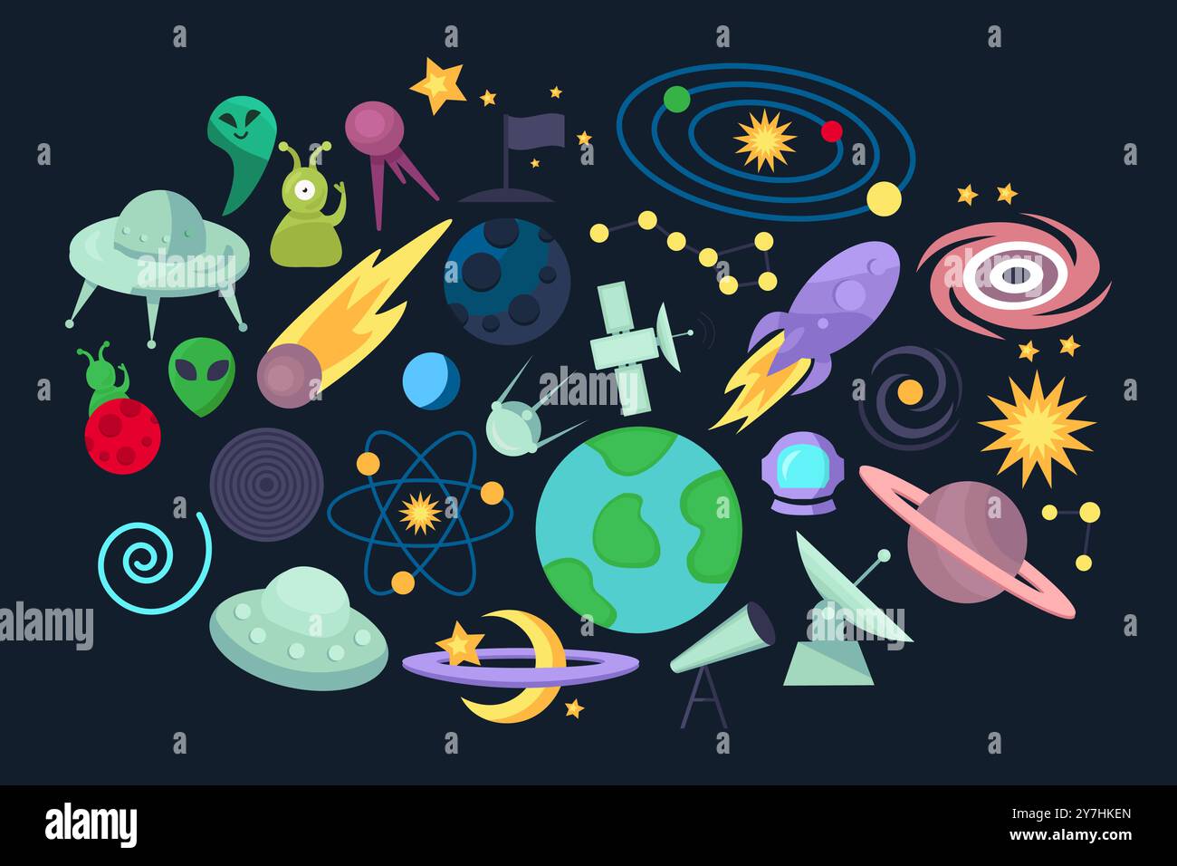 Vector graphic collection of vibrant illustrations of planets, moons ...