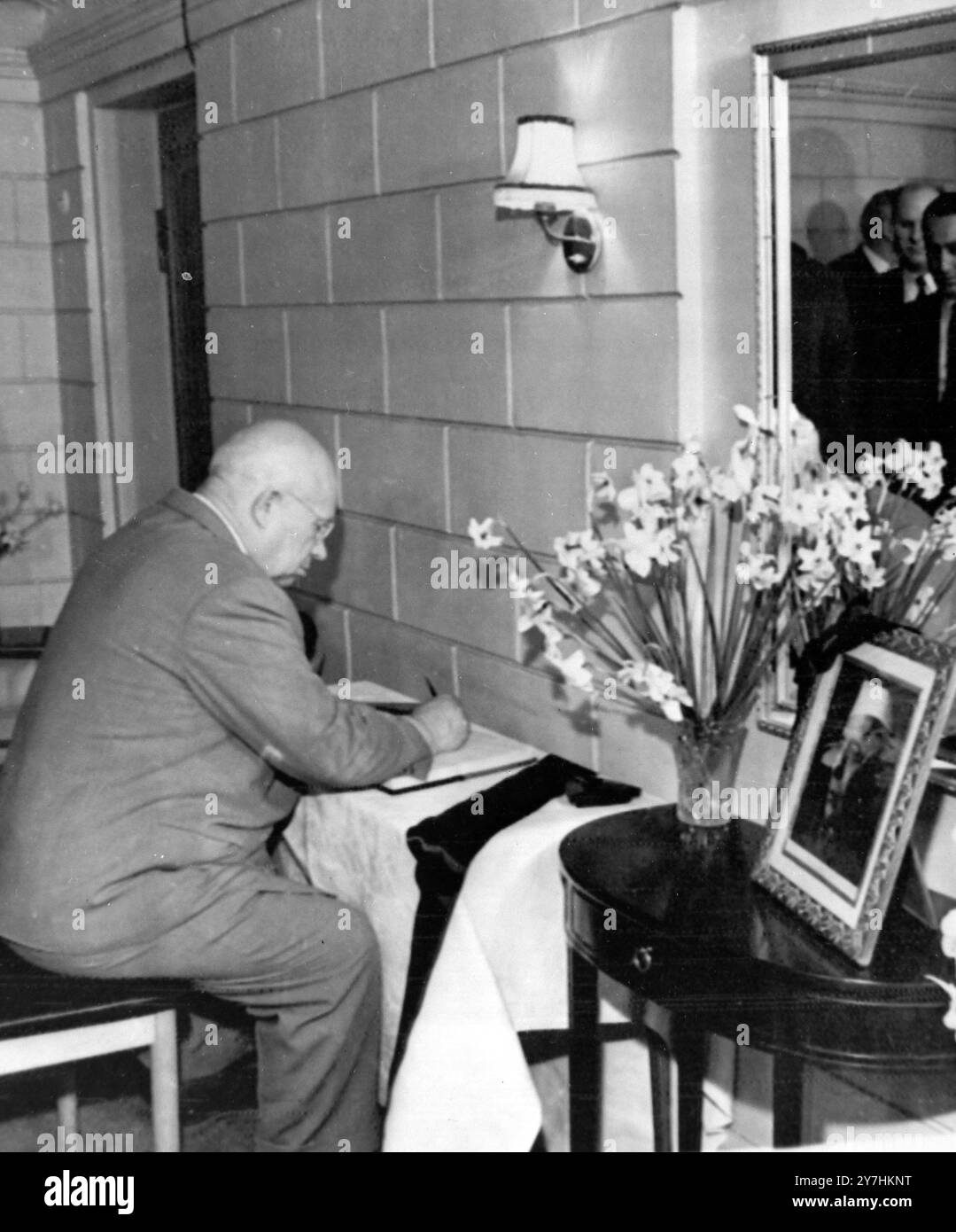 SOVIET PRIME MINISTER NIKITA KHRUSHCHEV AT INDIAN EMBASSY IN MOSCOW ...