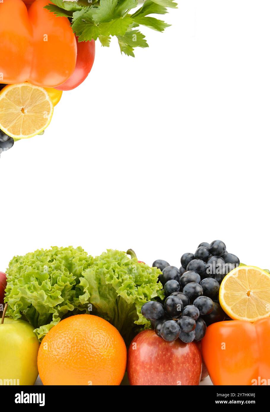 Set of vegetables and fruits isolated on a white background. Free space ...