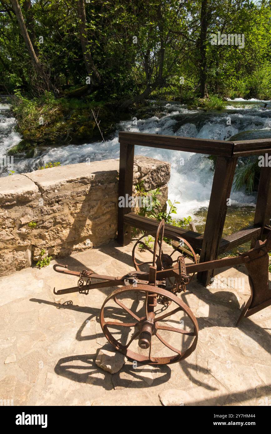 Nostalgic display of old vintage agricultural farm plough at the ...