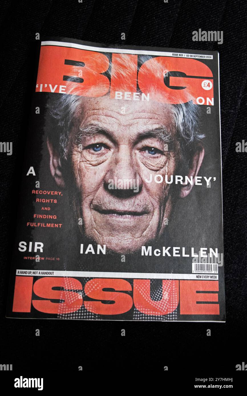 British actor Sir Ian McKellen on the front cover of Big Issue Magazine ...