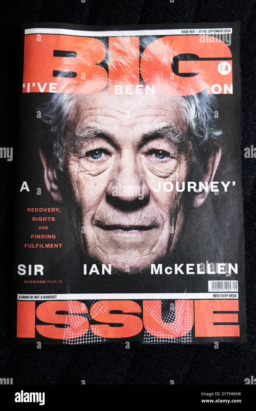British actor Sir Ian McKellen on the front cover of Big Issue Magazine ...