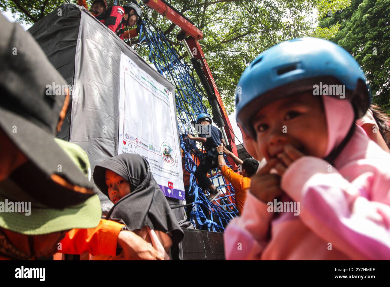 A child plays flying fox during a West Java children's disaster ...