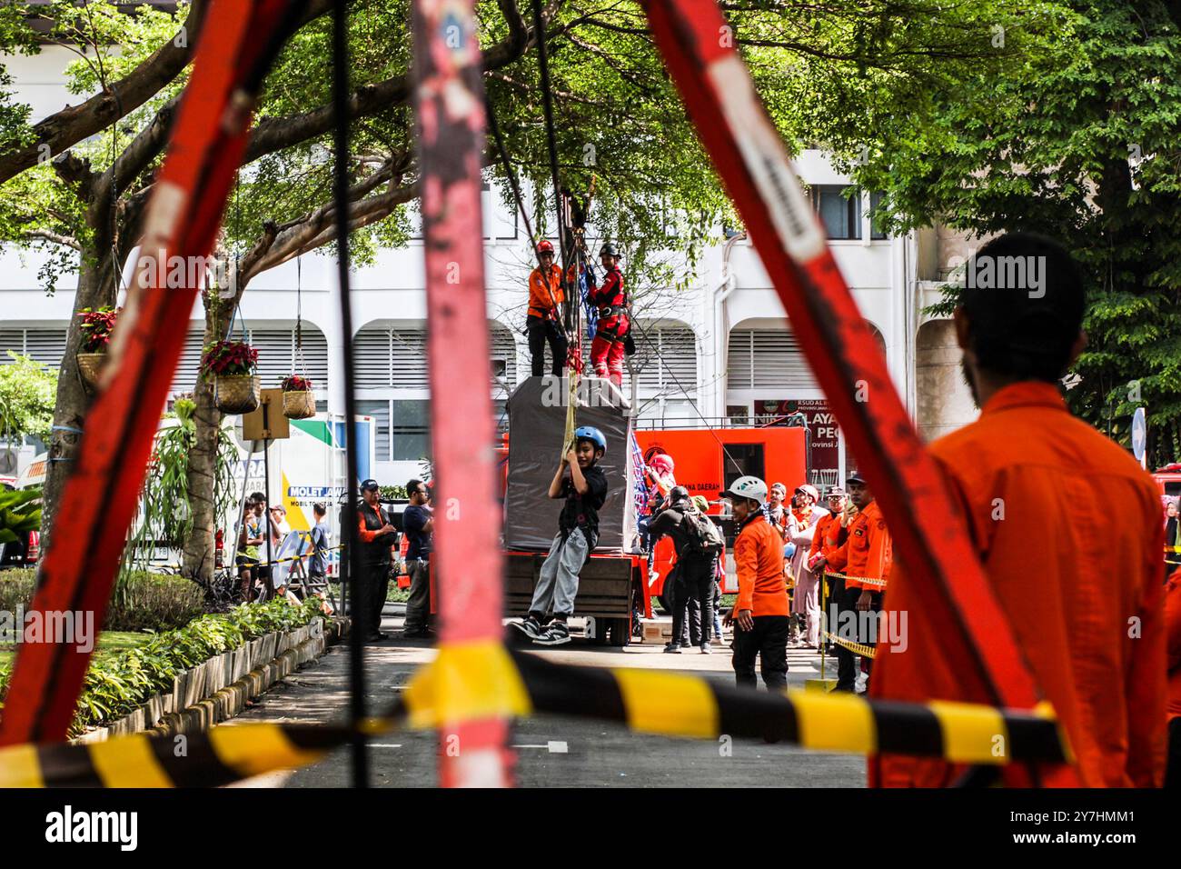 A child plays flying fox during a West Java children's disaster ...