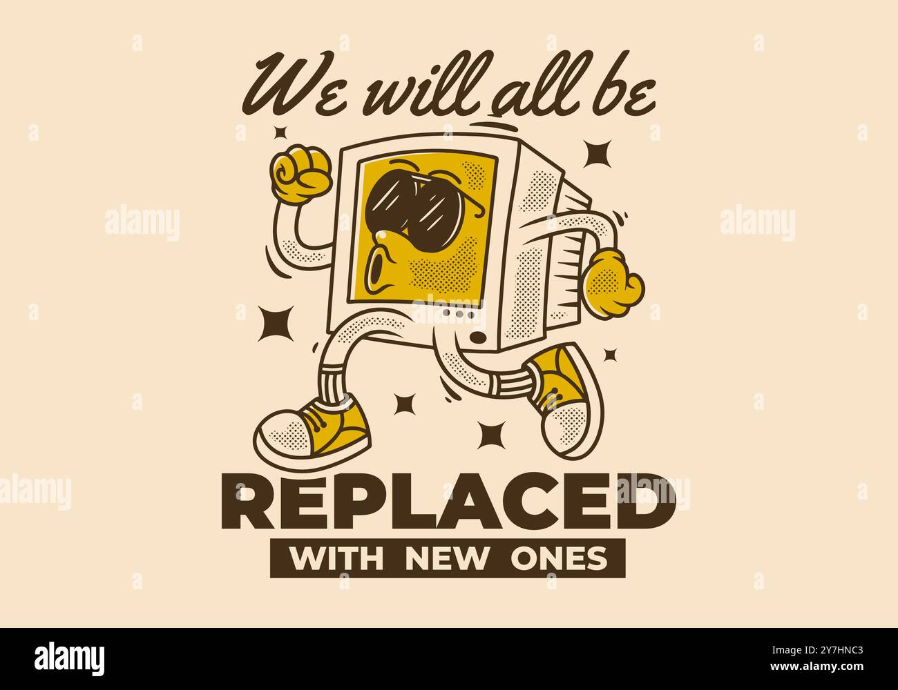 Computer monitor character illustration in running pose with retro ...