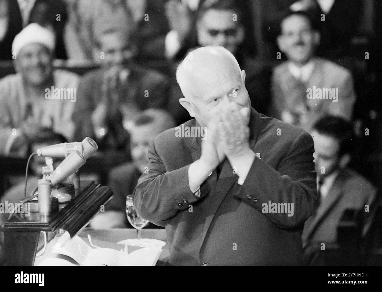 SOVIET PRIME MINISTER NIKITA KHRUSHCHEV CLAPPING IN CAIRO ; 12 MAY 1964 ...