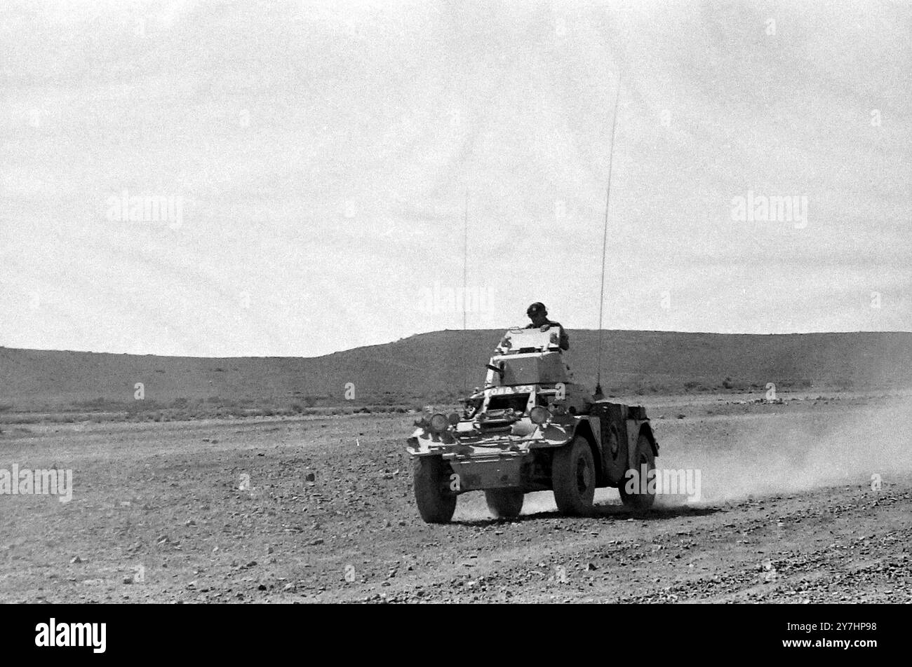 BRITISH ARMY ARMOURED CAR DURING PATROL ALONG BORDER OUTSIDE ADEN ...