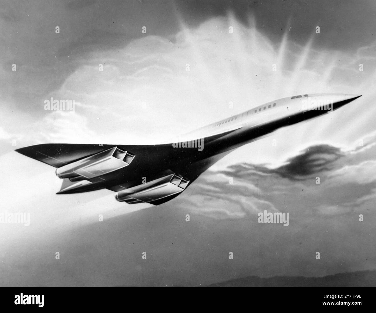 ARTISTS IMPRESSION OF ANGLO FRENCH CONCORD SUPERSONIC AIRLINER PLANE IN ...