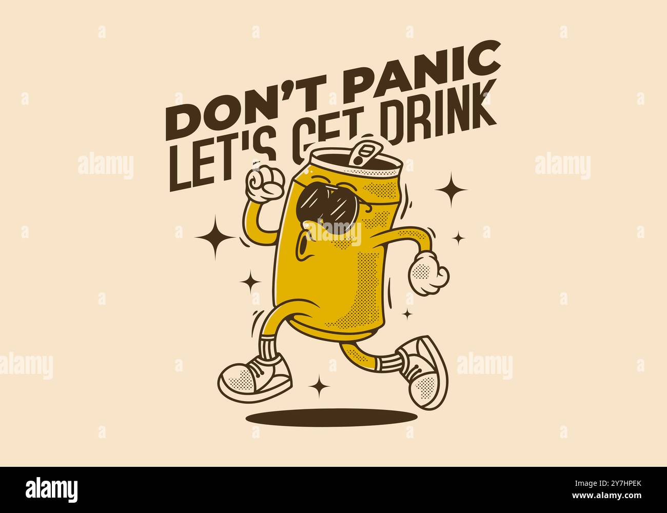 Don't panic, let's get drink. Mascot character illustration of can ...