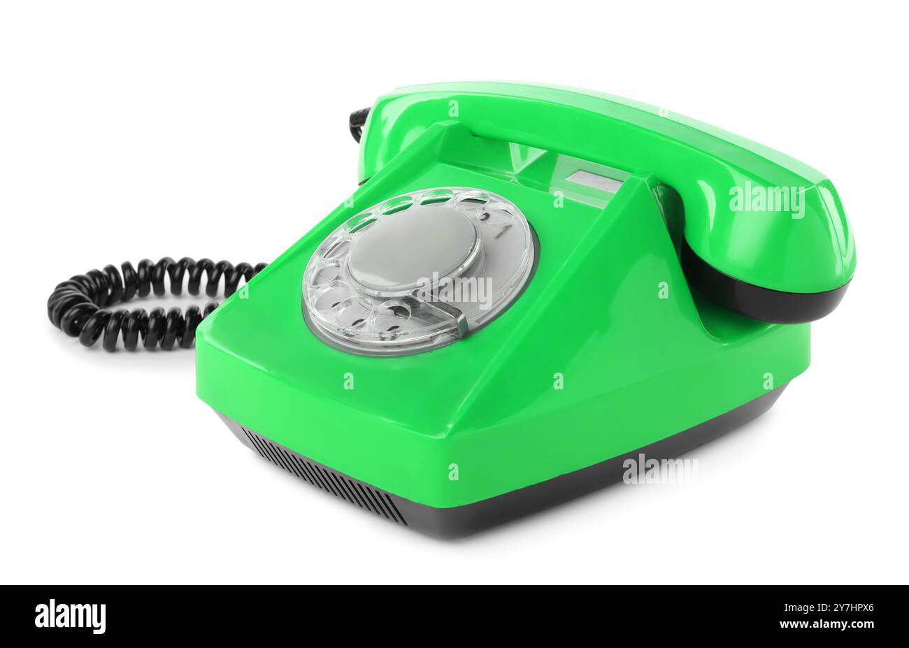 Old green telephone with rotary dial isolated on white Stock Photo - Alamy