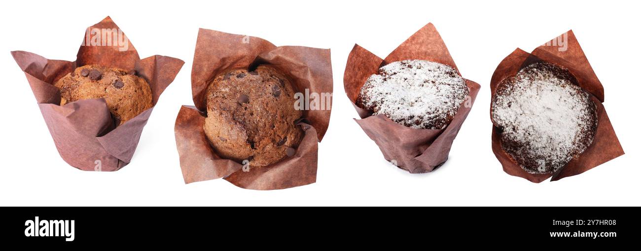 Different yummy muffins isolated on white, set Stock Photo - Alamy