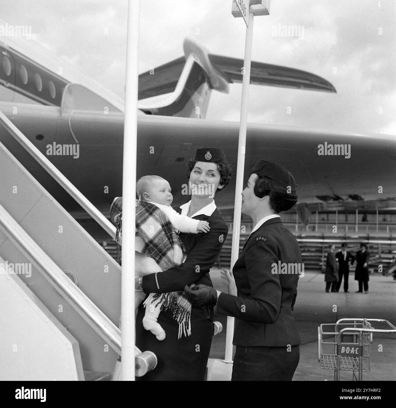 TESSA CURTING AND PADDY CILLO WITH INFANT CHILD FROM BOAC VC-10 ...