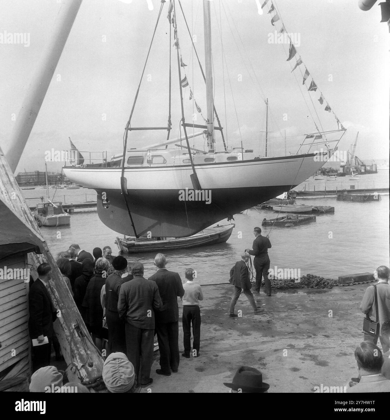 YACHT ST GEORGE OF ENGLAND LOWERED IN WATER GOSPORT HANTS ; 17 APRIL ...