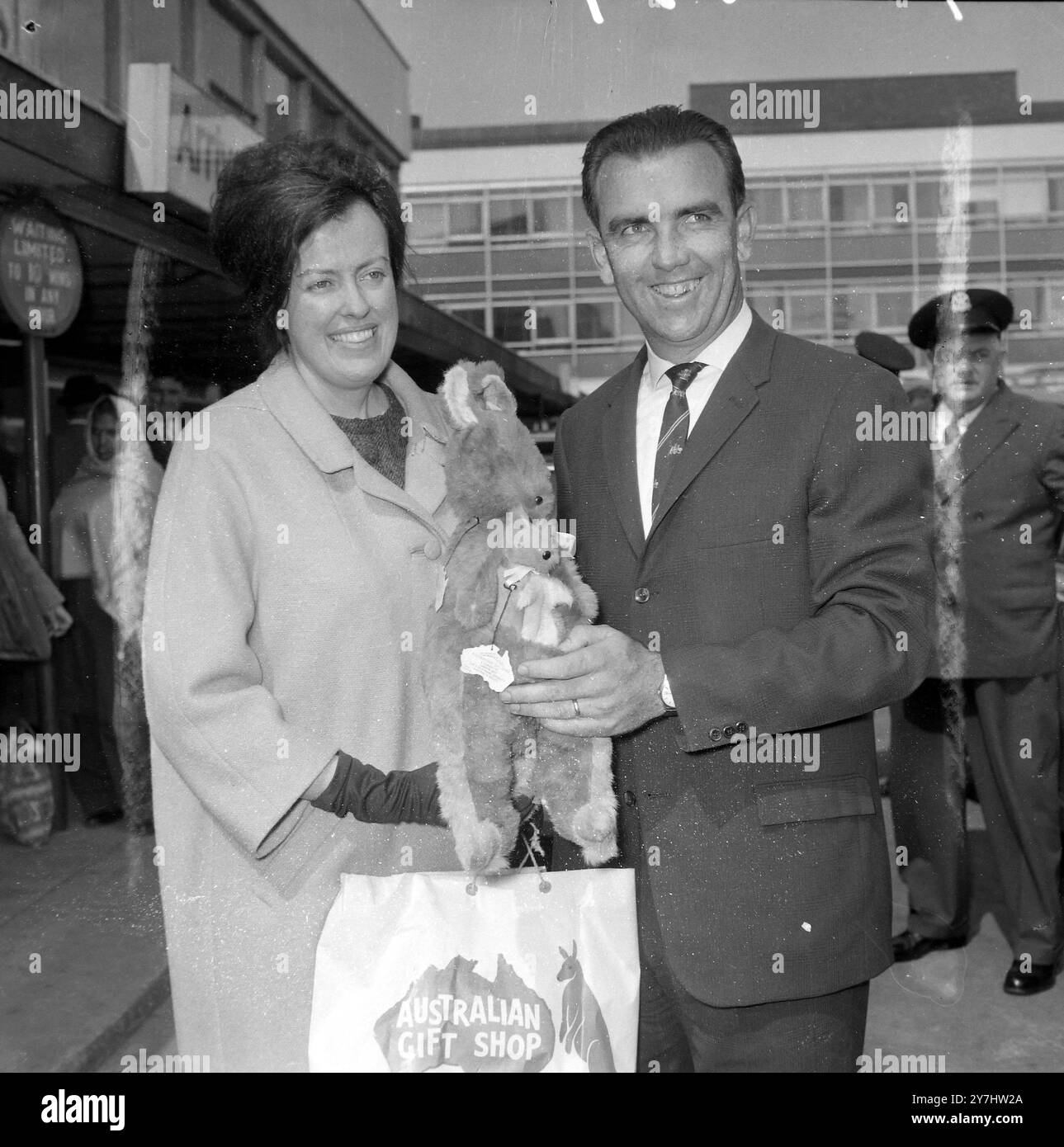 MARY GAFFNEY WITH BOBBY SIMPSON GETS TOY KANGA IN LONDON / ; 18 APRIL ...