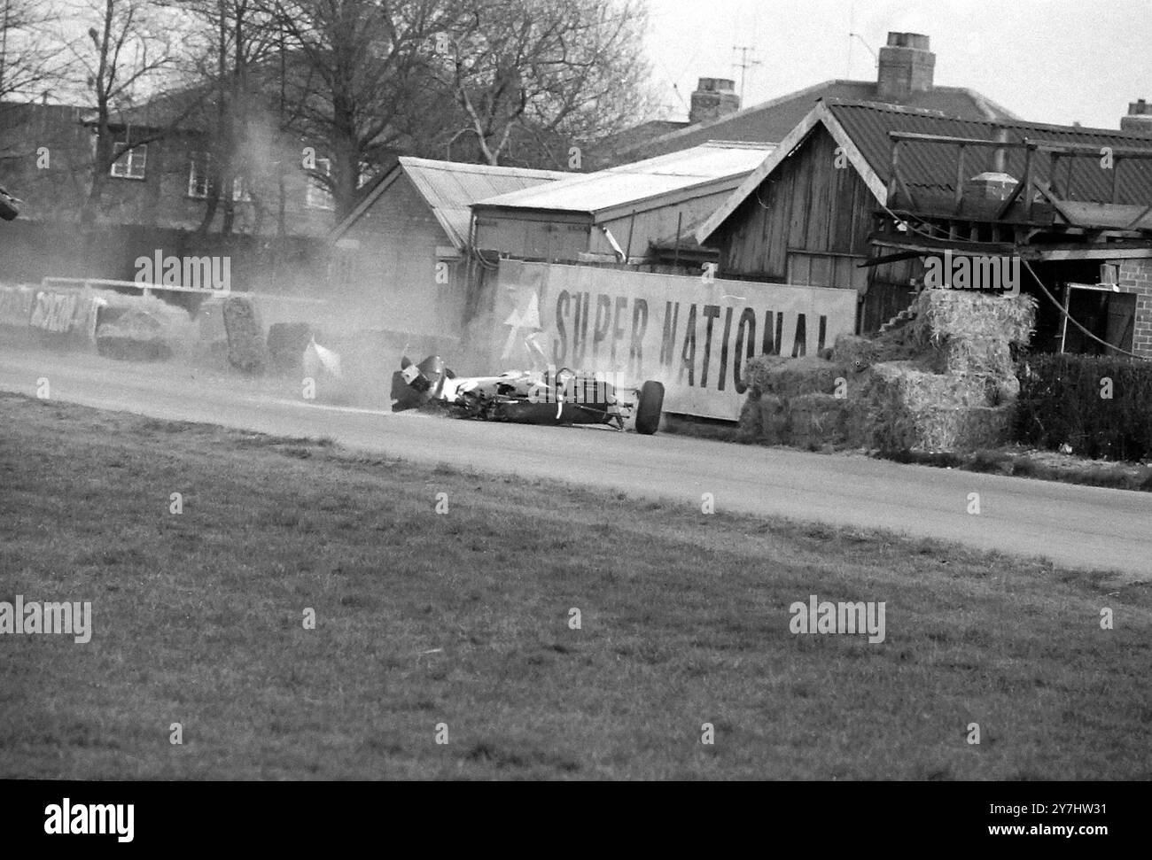 MOTOR CRASH JIM CLARK CRASHES LOTUS DURING DUEL WITH RACING SRIVER JACK ...