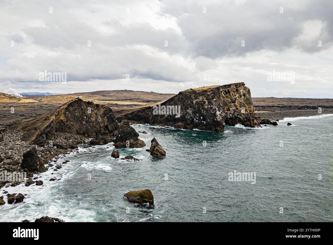 Reykjanesta Cliffs, Iceland. Ocean coast in spring. Icelandic landscape ...