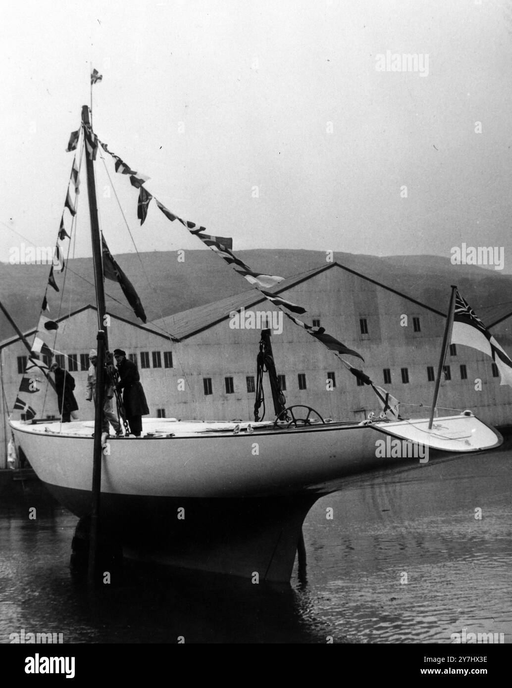 YACHTS KURREWA V AFTER LAUNCHED BUILDING YARD SANDBANK IN HOLY LOCH ...