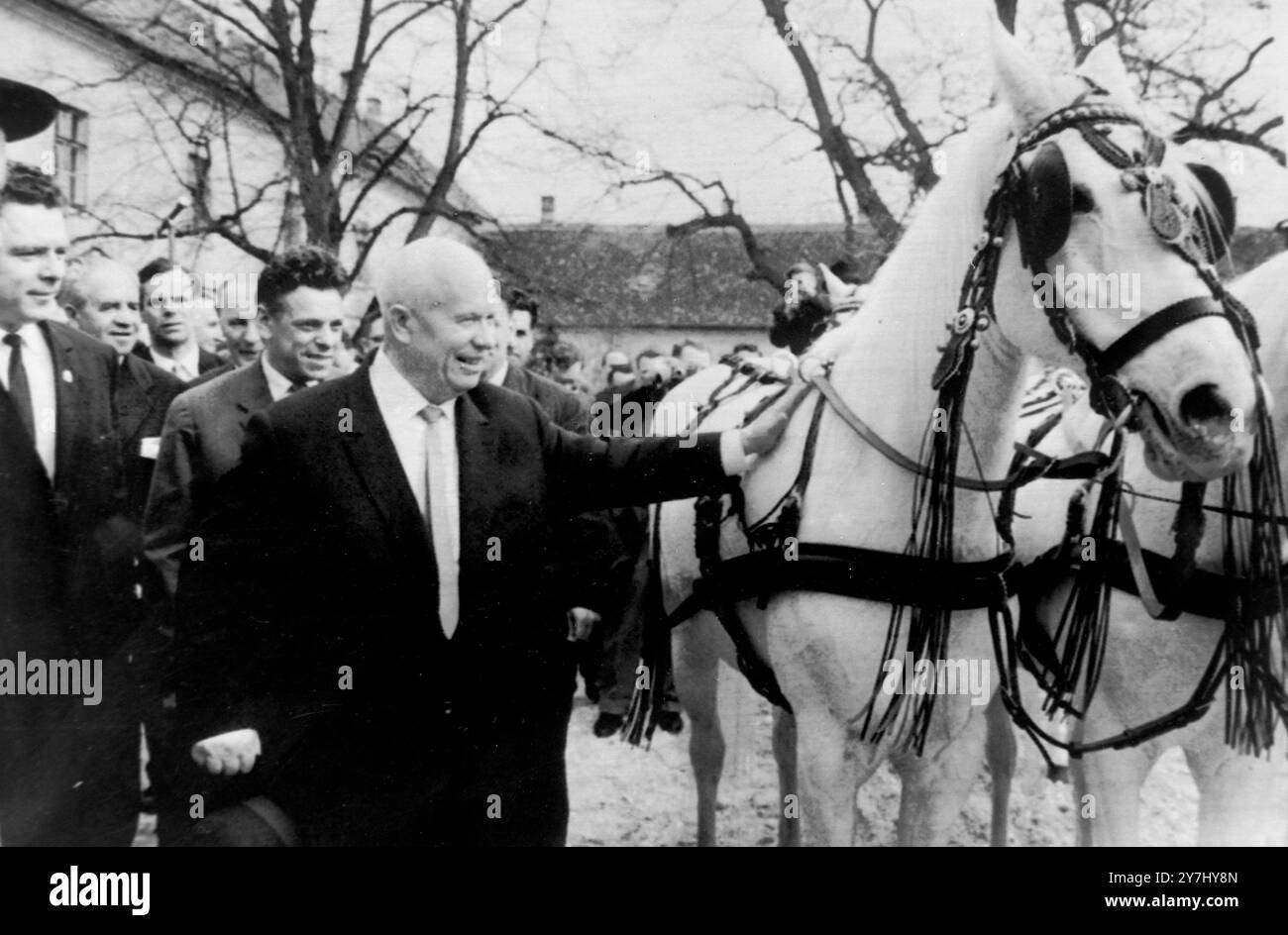 SOVIET PRIME MINISTER NIKITA KHRUSHCHEV WITH HUNGARIAN PREMIER JANOS ...