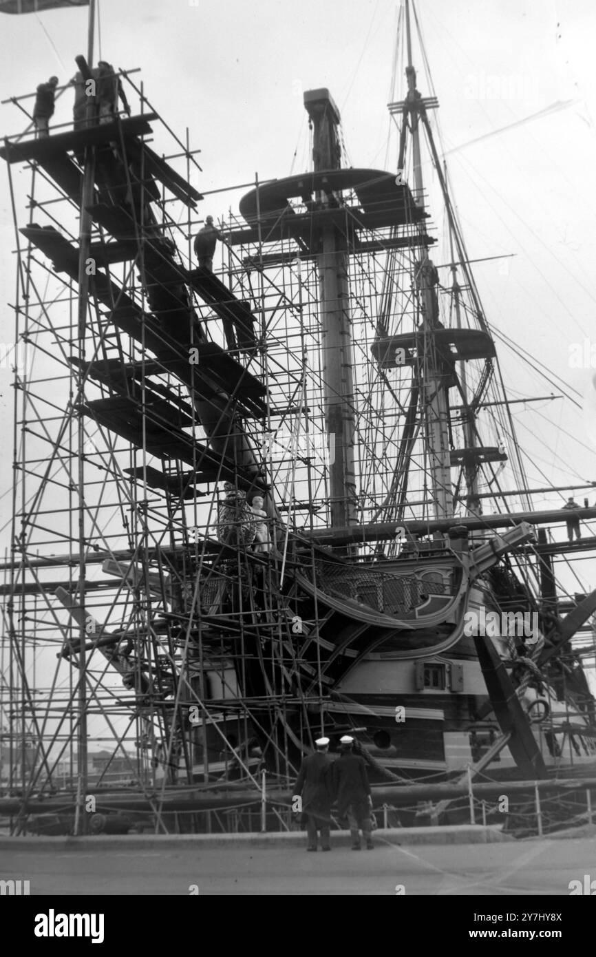 SHIPS HMS VICTORY RE RIGGING SCAFFOLDING IN PORTSMOUTH ; 3 APRIL 1964 ...
