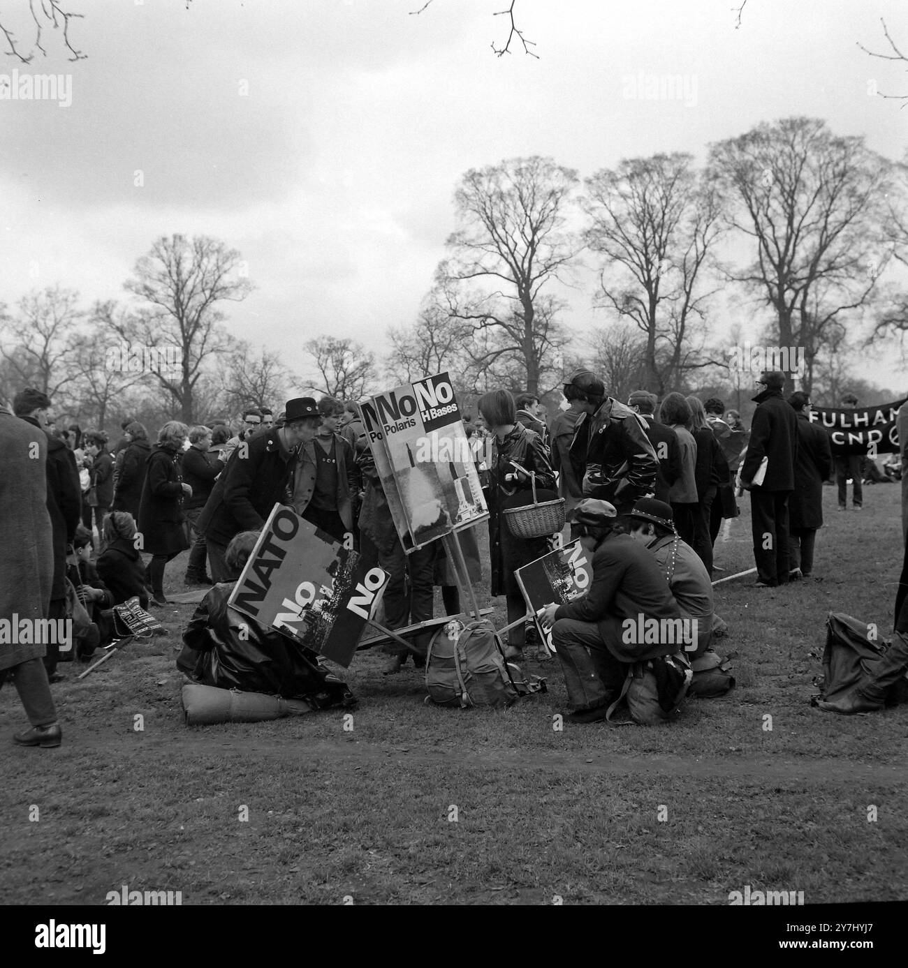 DEMONSTRATION ANTI NUCLEAR BAN THE BOMB ASSEMBLES IN HYDE PARK, LONDON ...