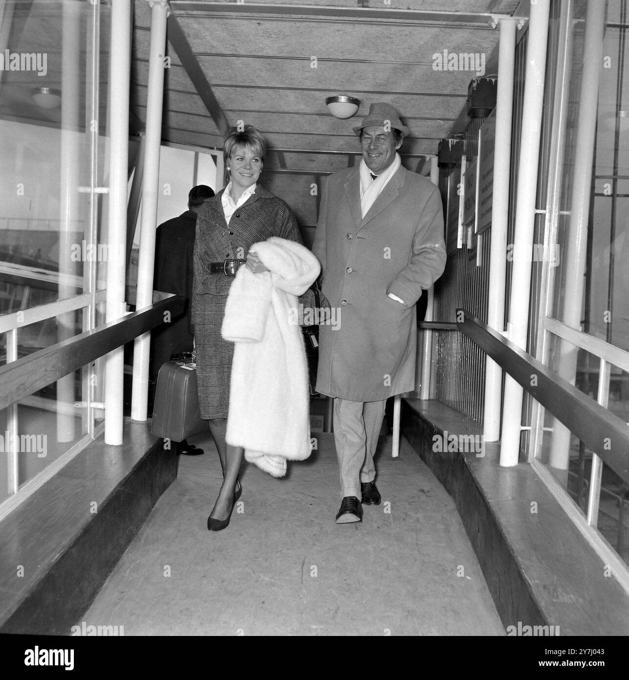 BRITISH ACTOR REX HARRISON WITH WIFE RACHEL ROBERTSAT LONDON AIRPORT ...
